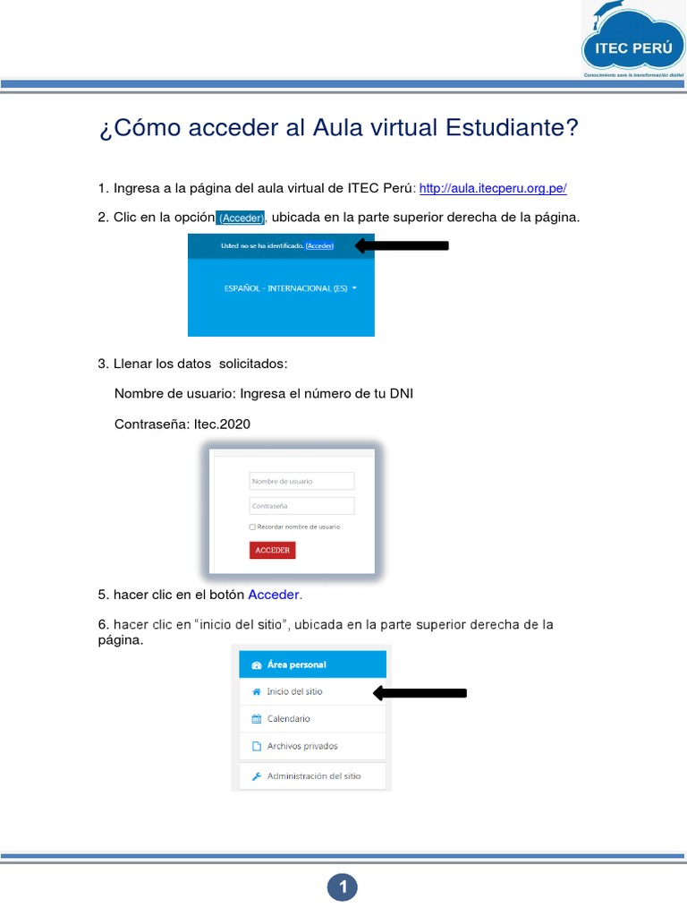 Como Acceder Al Aula Virtaul ITEC PERÚ | PDF