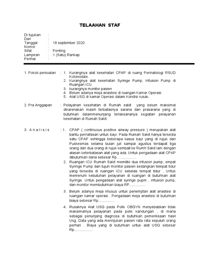 Telaahan Staf Infue Pump | PDF