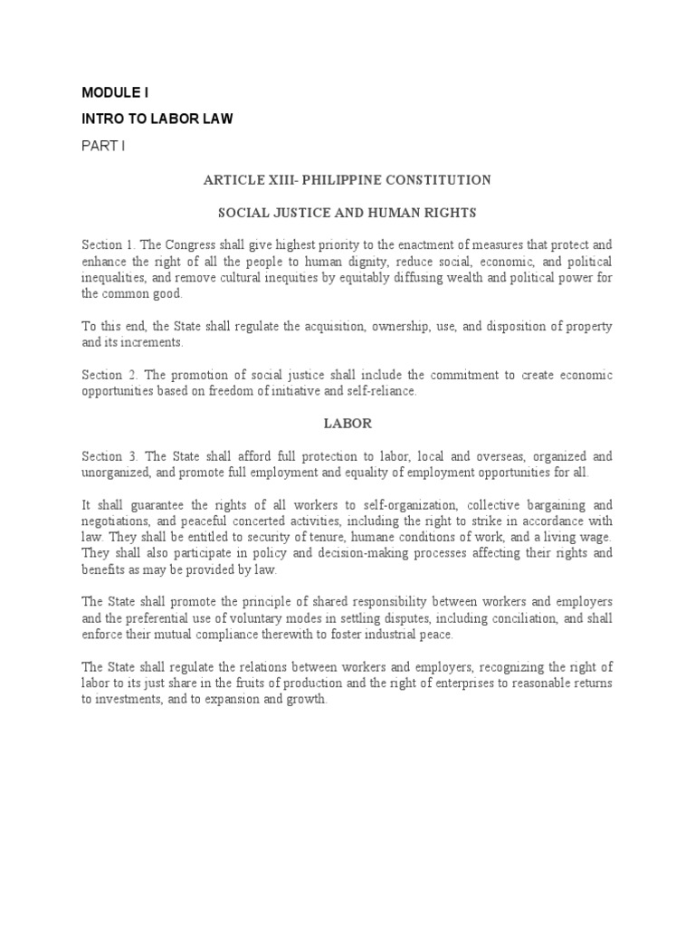 MODULE I Intro To Labor Law | PDF | Employment | Labour Law