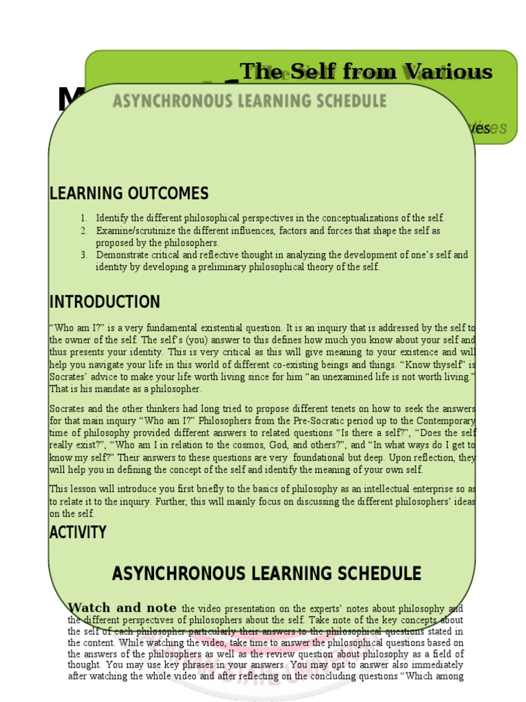 Module 1 LESSON 1 Philo Final | Download Free PDF | Mind | Self