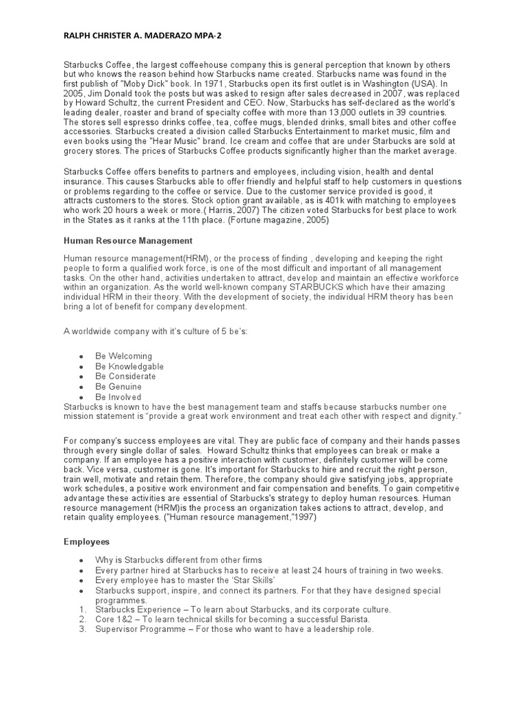 Starbucks HRM in 40 Characters | PDF | Starbucks | Human Resource ...