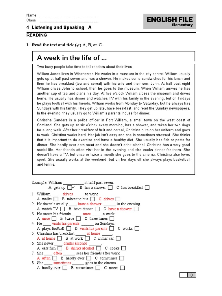 A Week in The Life of ... : 4 Listening and Speaking A | PDF | Lunch ...