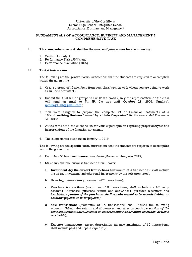 FABM 2 - Comprehensive Task | PDF | Expense | Depreciation