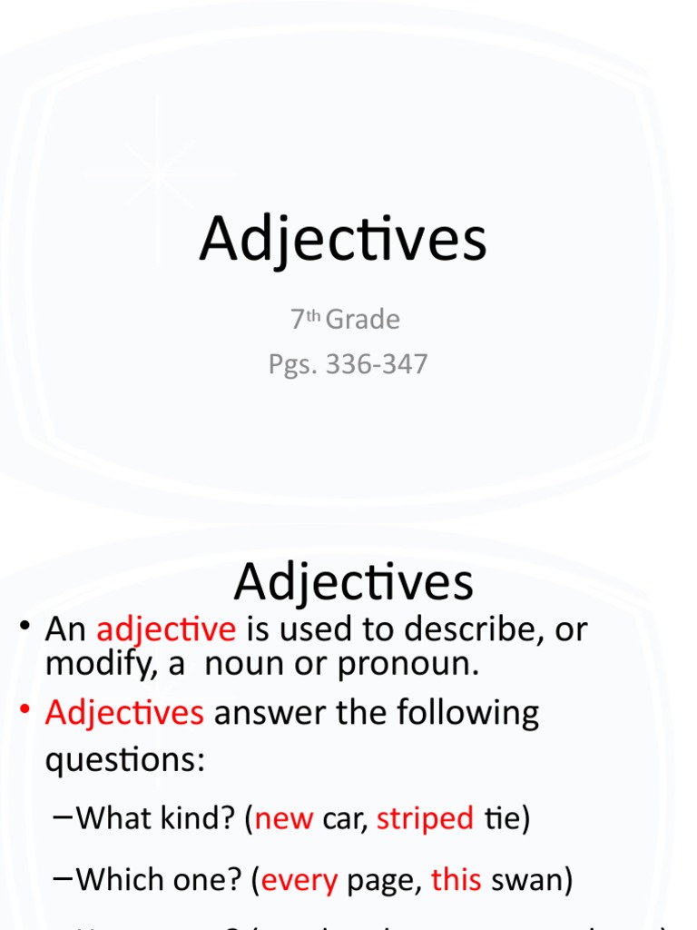 Adjectives: 7 Grade Pgs. 336-347 | PDF | Duck | Adjective