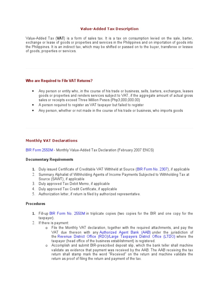 Value-Added Tax Description: BIR Form 2550M | PDF | Value Added Tax ...