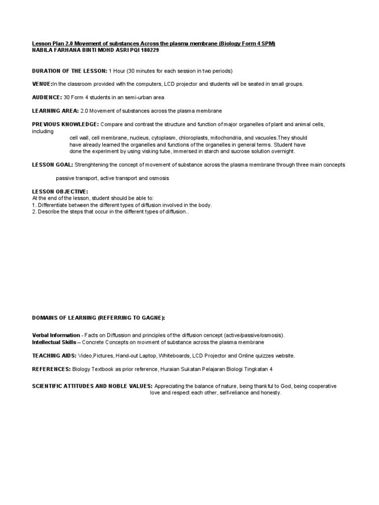 Lesson Plan 2 | PDF | Cell Membrane | Teachers