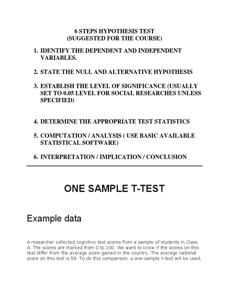One-Sample T-Test Procedure Guide | PDF | Student's T Test | P Value