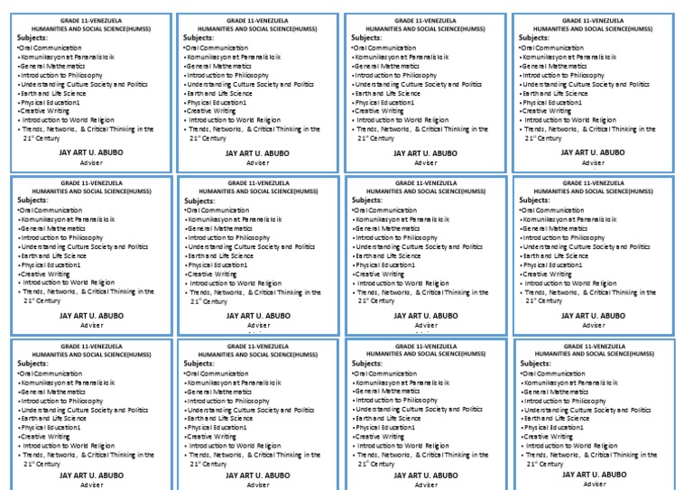 Subjects For HUMSS G11 (1st Sem) | PDF | Humanities | Social Science