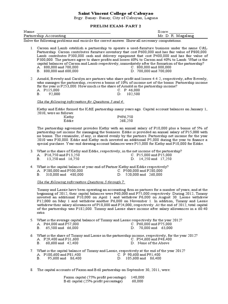 Prelim - PART 2 | PDF | Expense | Partnership