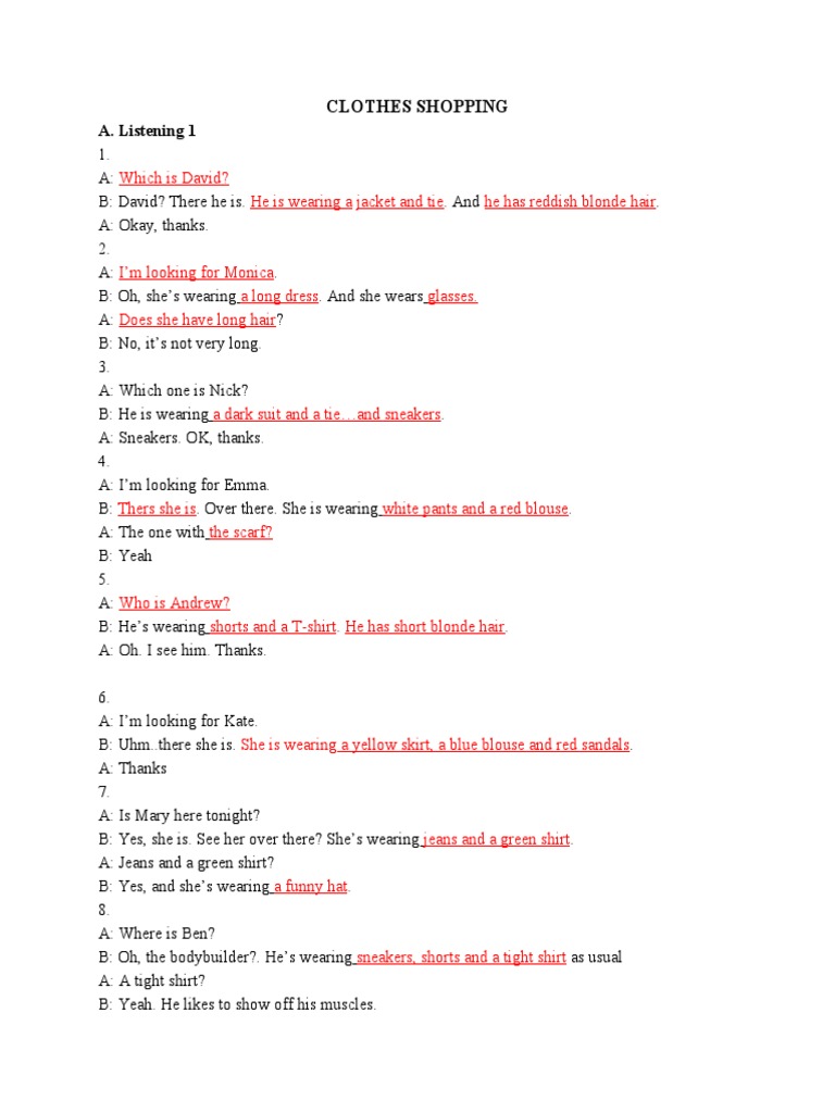 A. Listening 1: Clothes Shopping | PDF | Lifestyle