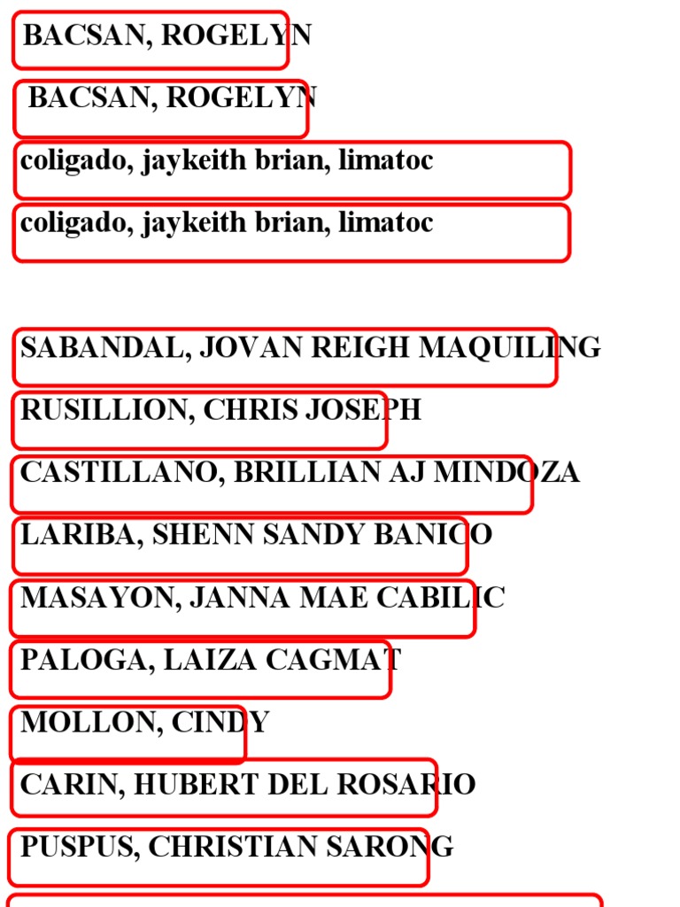 Student Names List with Highlights | PDF | Sports & Recreation