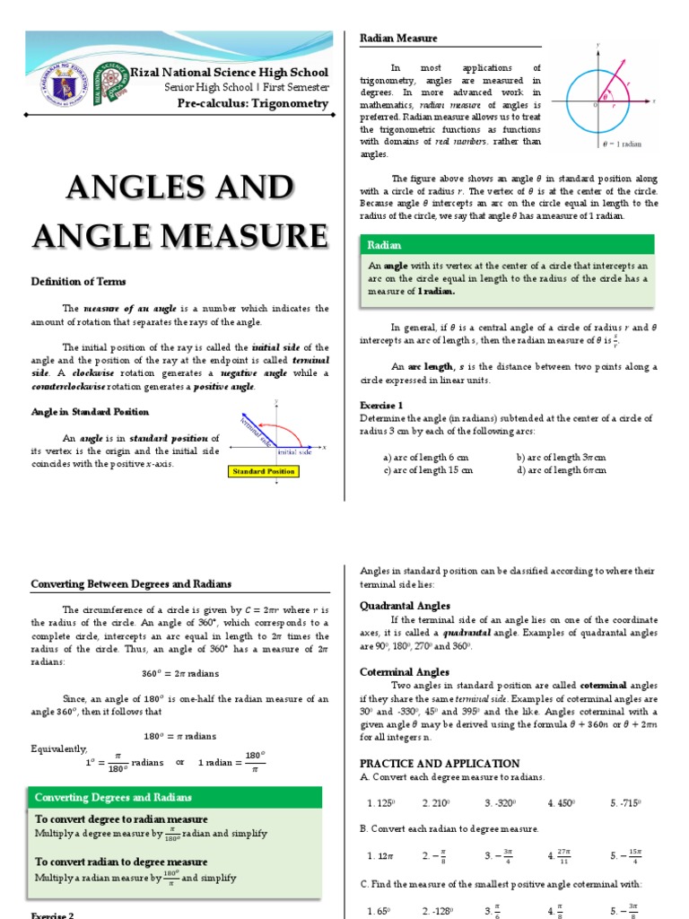 Lecture Notes - Angles and Angle Measure | PDF | Angle | Circle