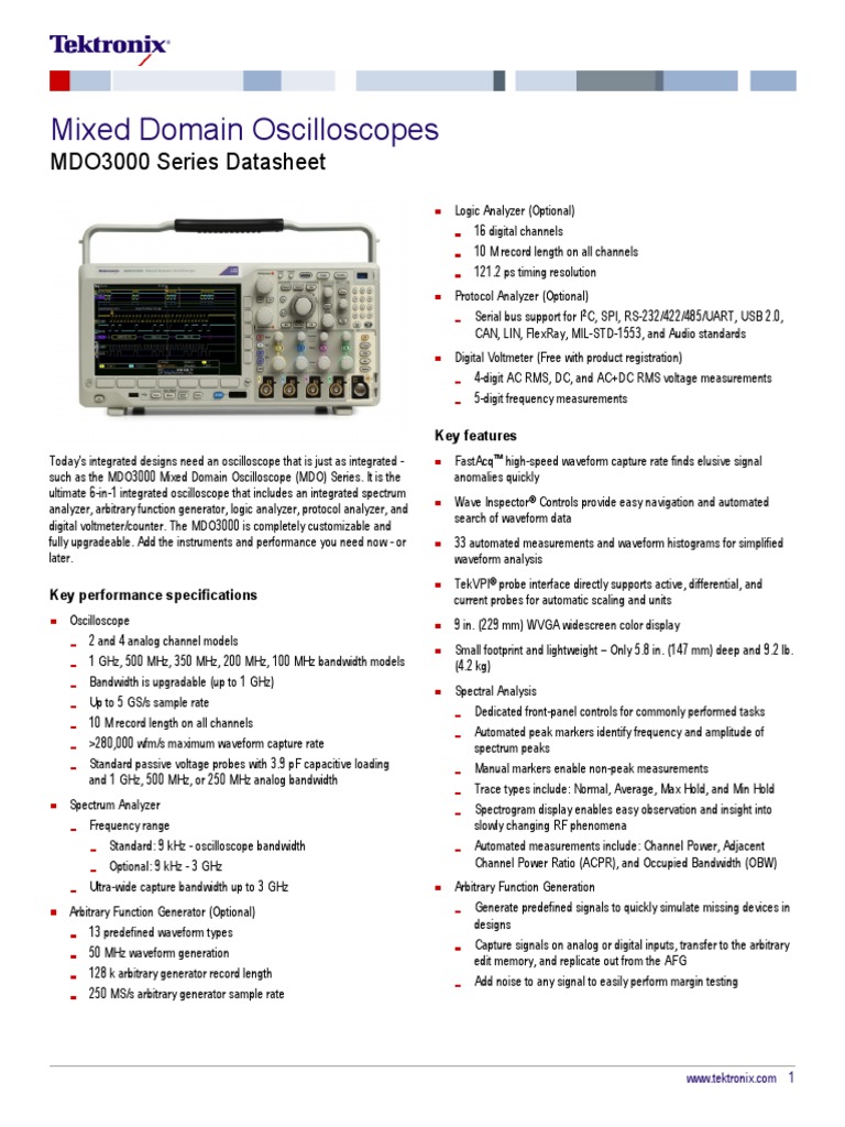 Tektronix - Revised MDO3000 Oscilloscope Datasheet 1207403 | PDF | Spectrum | Video