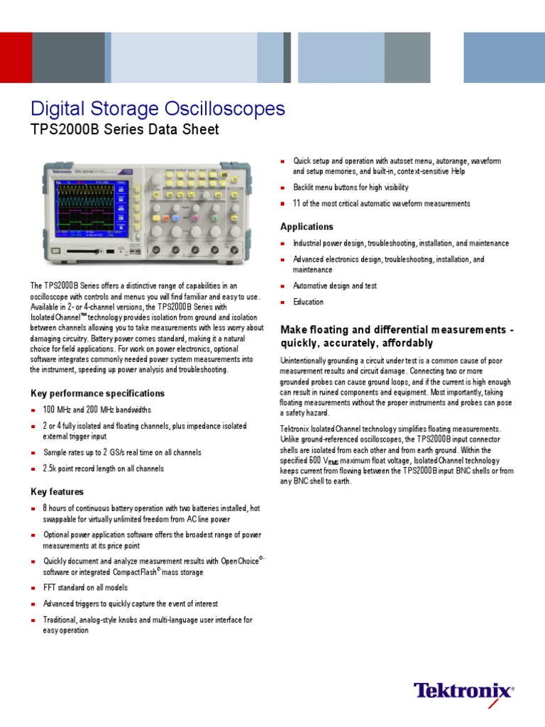 Digital Storage Oscilloscopes: TPS2000B Series Data Sheet | PDF ...