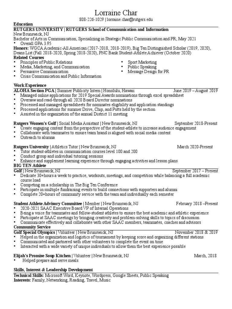 Lorraine Char 2020 Resume | PDF | Public Relations | Communication