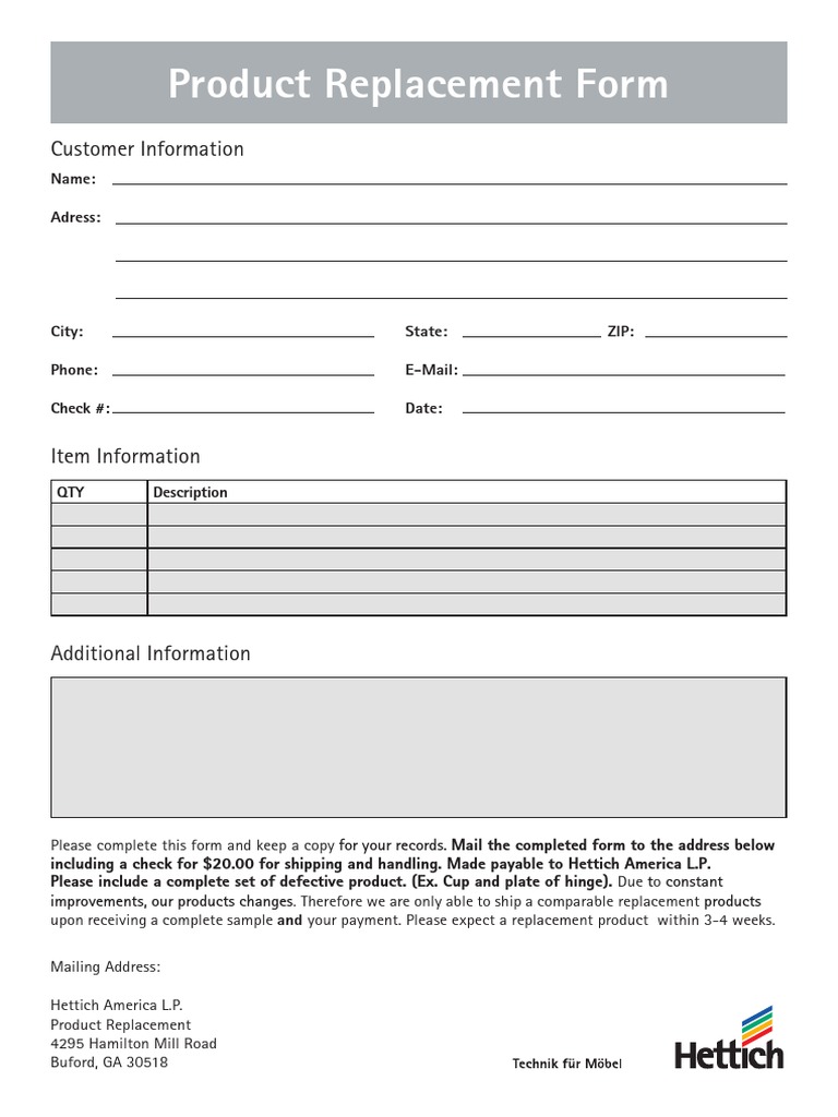 Product Replacement Form: Customer Information | PDF