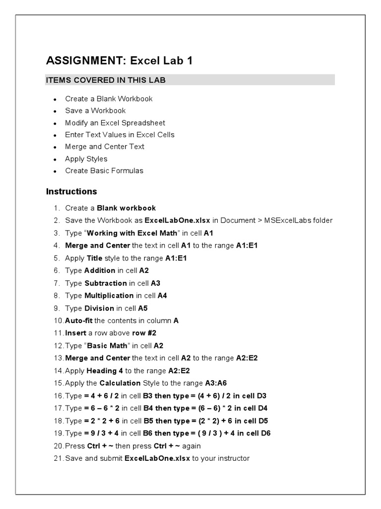 ASSIGNMENT - Excel Lab 1 | PDF ASSIGNMENT - Excel Lab 1 | PDF
