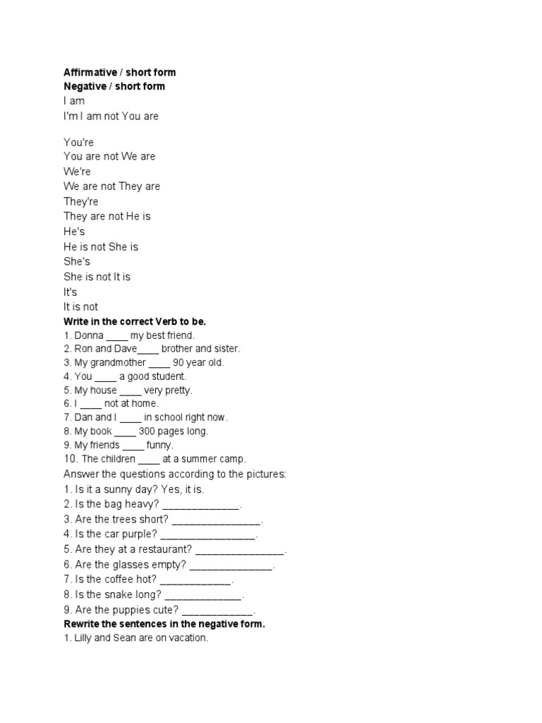 4 Verb To Be Affirmative, Negative, Questions PDF | PDF