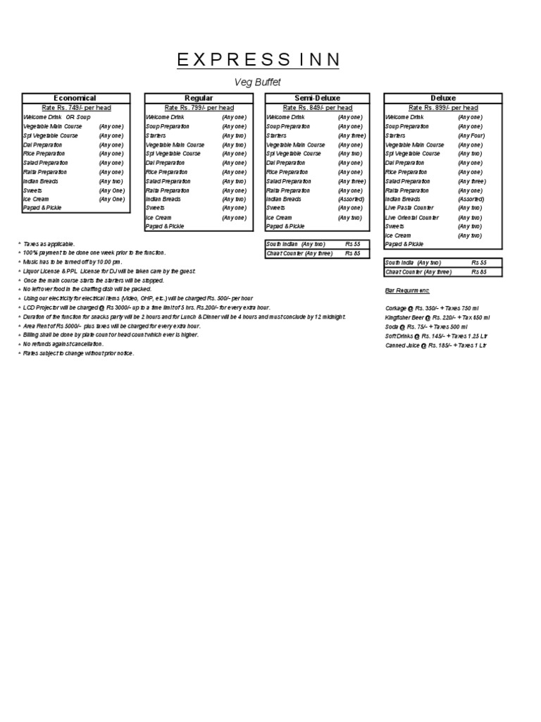 Express Inn Menu | PDF | Soup | Food And Drink Preparation