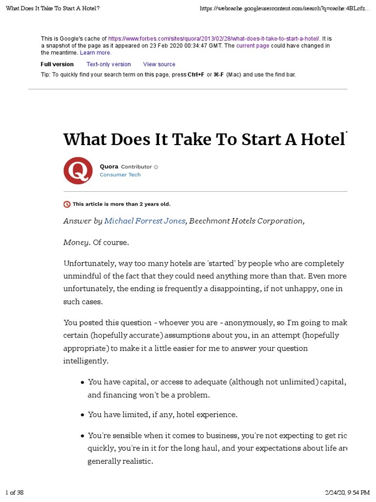 What Does It Take To Start A Hotel | PDF | Hilton Worldwide | Hotel
