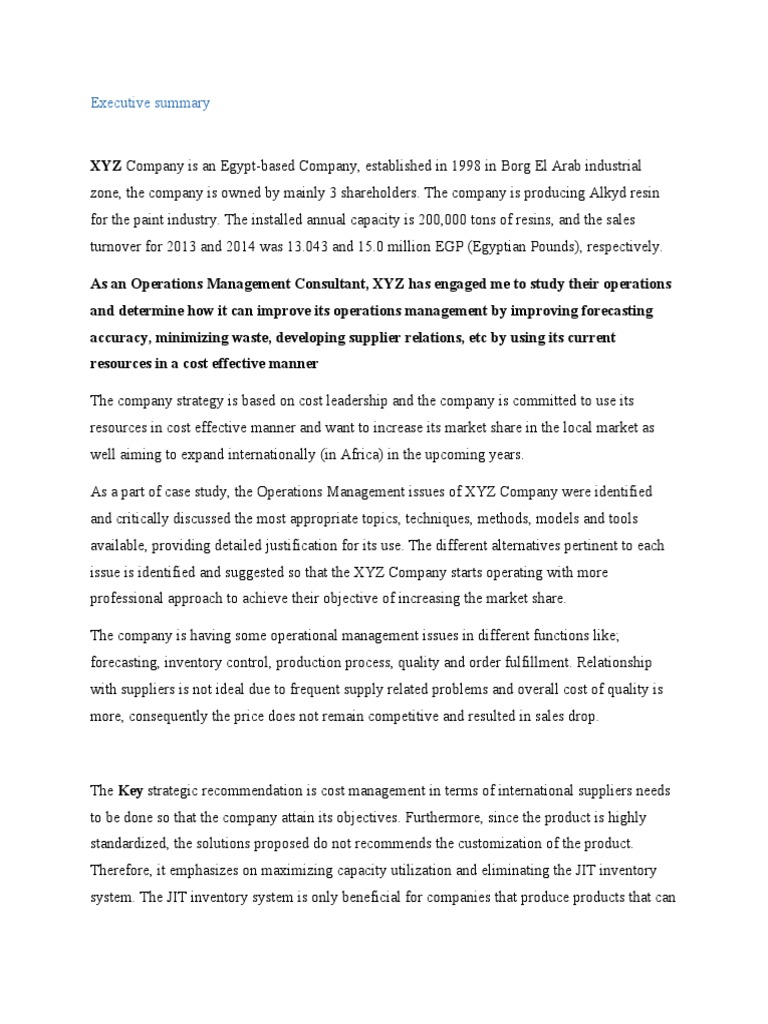 Executive Summary | PDF | Operations Management | Inventory