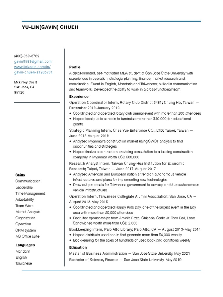 Resume Yu-Lin Chueh 2020 | PDF | Taiwan | Economies