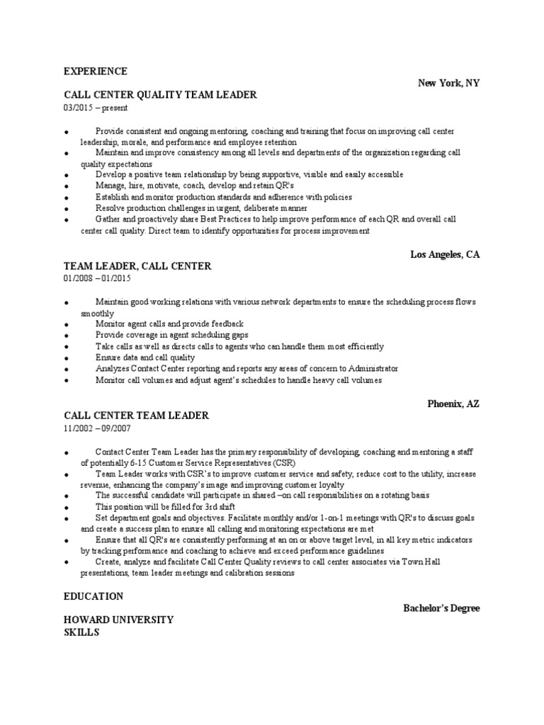 Call Center Quality Team Leader Experience | PDF | Call Centre | Mentorship
