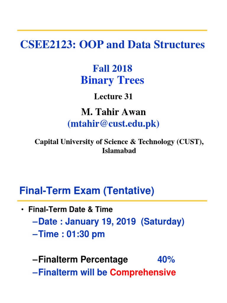 CSEE2123: OOP and Data Structures: Binary Trees | PDF | Theoretical Computer Science | Data ...