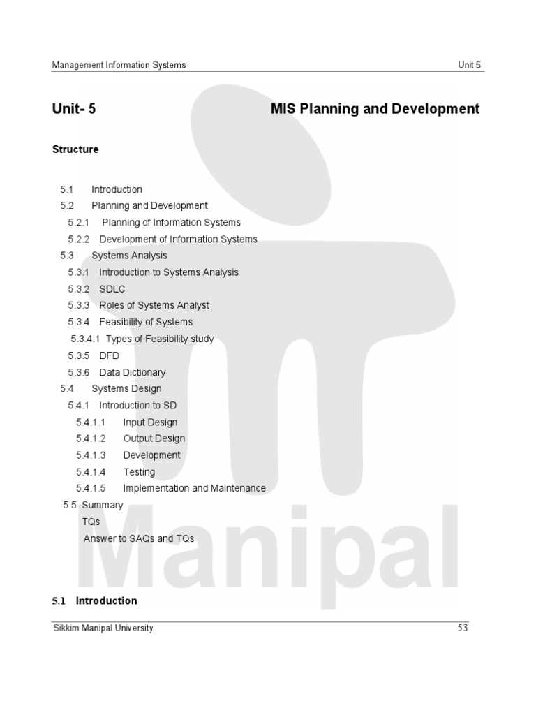 Unit 5 MIS Planning and Development: Structure | PDF | Feasibility ...