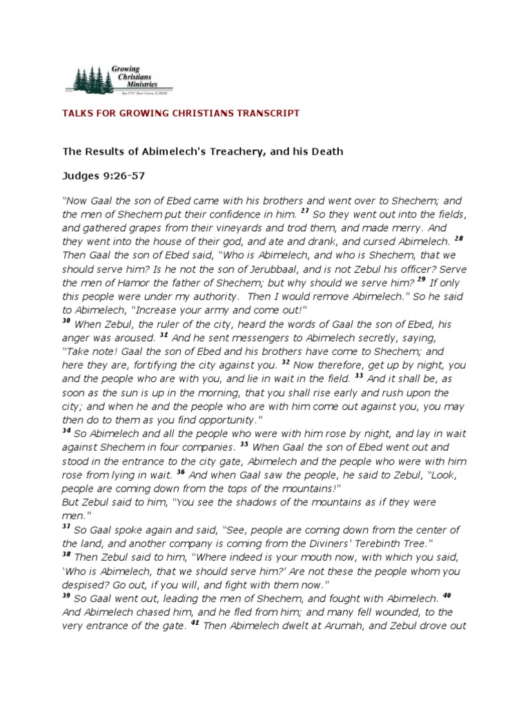Transcript Judges 9b PDF | PDF | Religious Belief And Doctrine | Bible