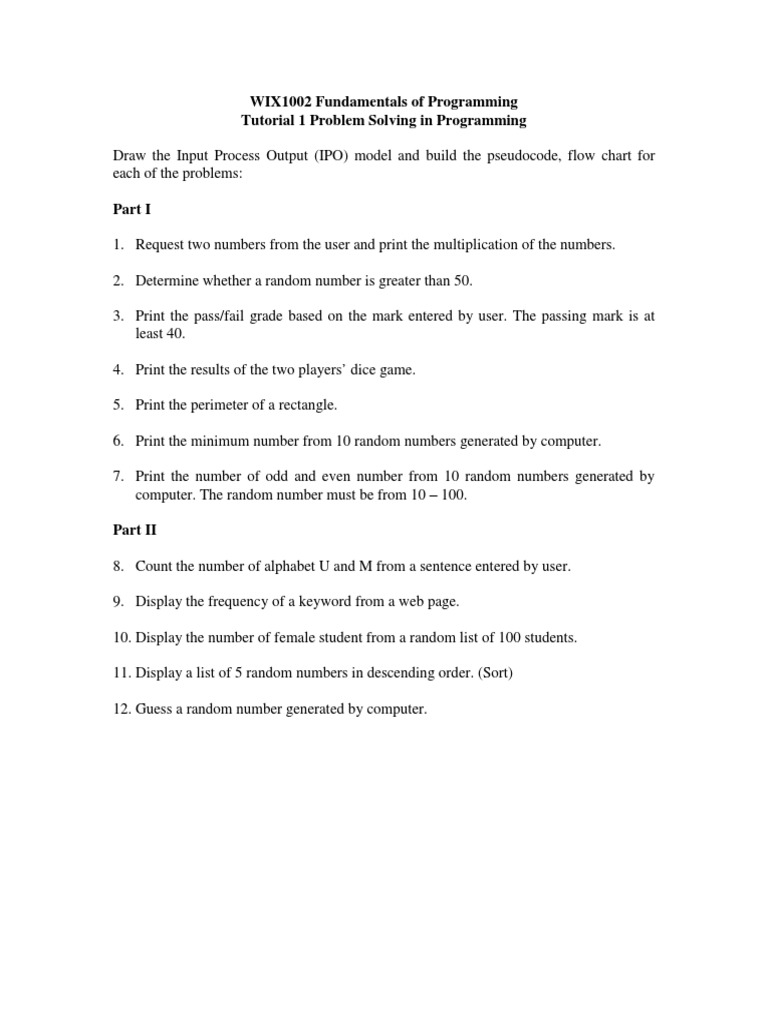 WIX1002 Fundamentals of Programming Tutorial 1 Problem Solving in Programming | PDF | Computers ...