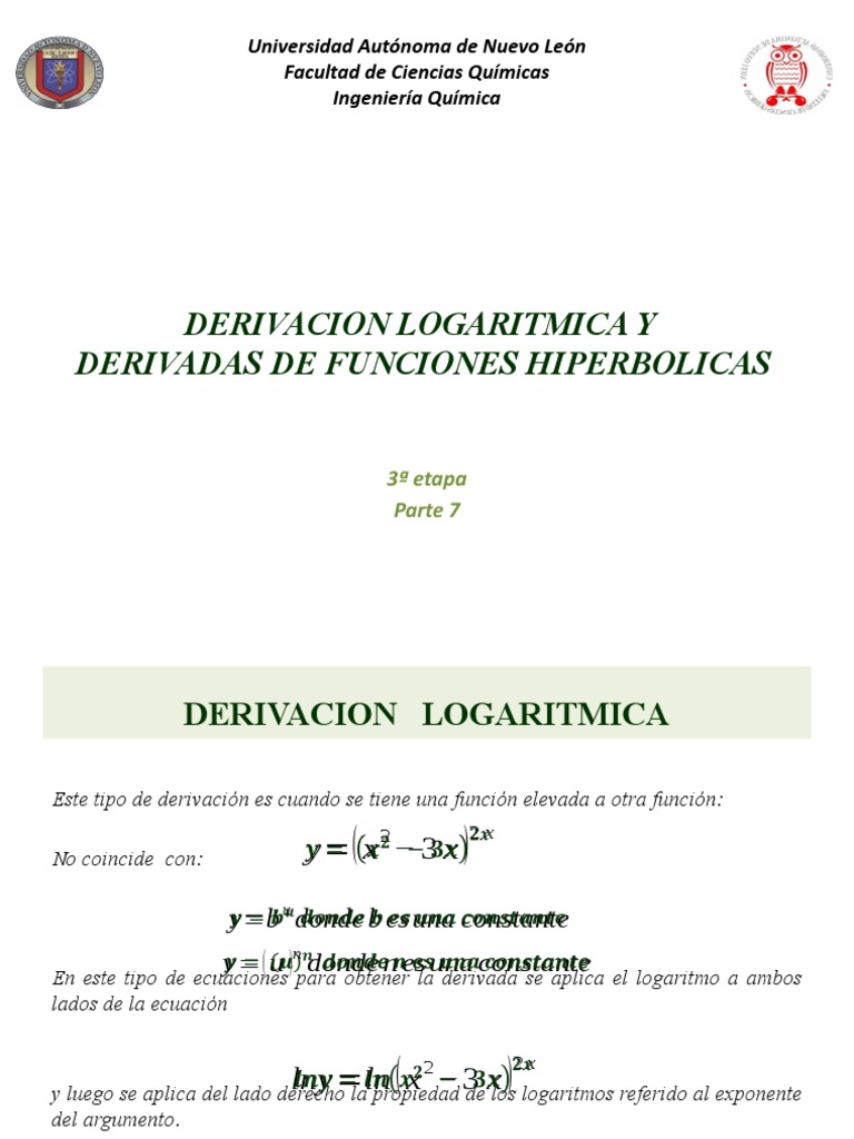 Derivacion Logaritmica y Funciones Hiperbolicas | PDF | Logaritmo | Derivado
