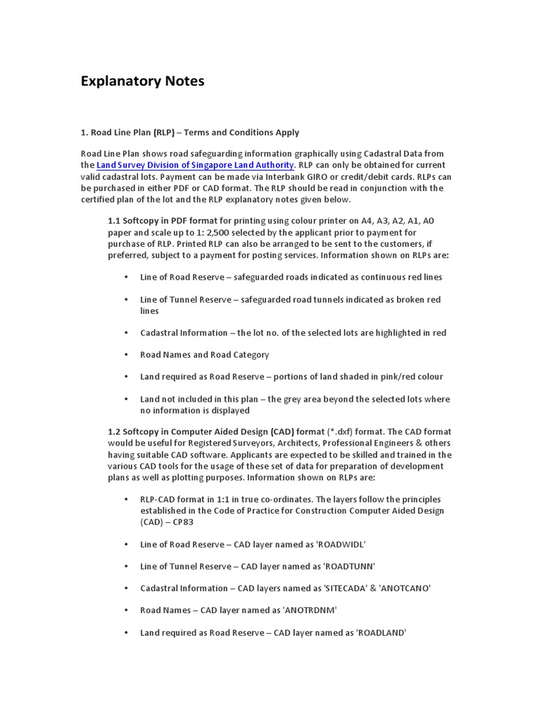 Explanatory Notes: 1. Road Line Plan (RLP) - Terms and Conditions Apply ...