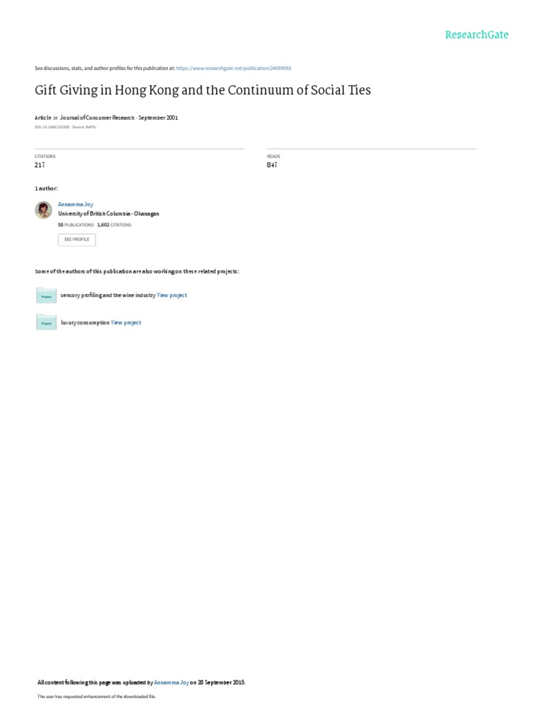 Gift Giving in Hong Kong and The Continuum of Soci | PDF | Gift | Family