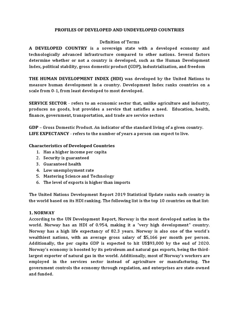 Profiles of Developed and Undeveloped Countries | PDF | Developing ...