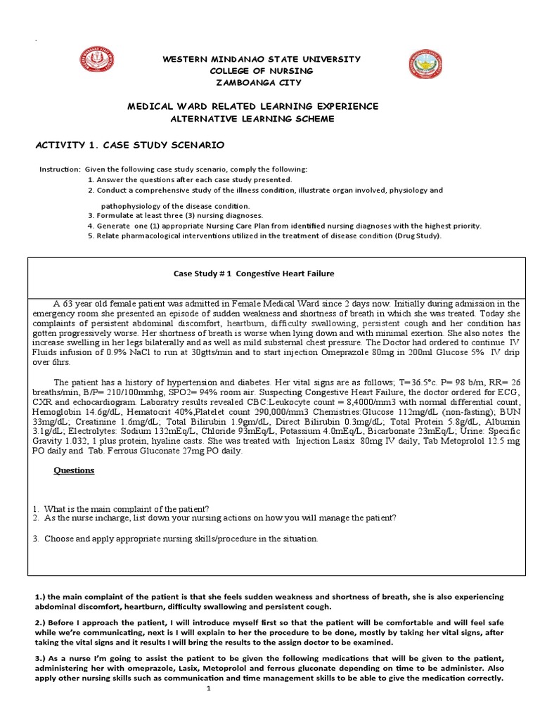 Case Study Scenario # 1 Congestive Heart Failure (Mojica) | PDF | Heart ...