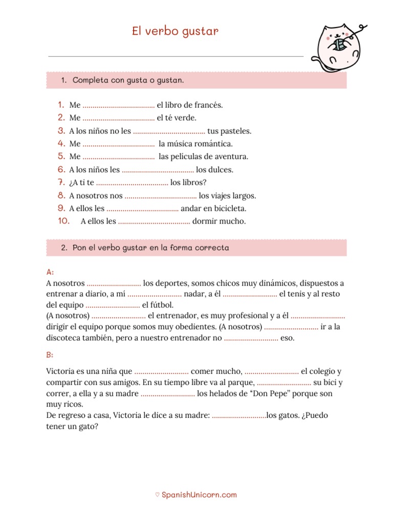 El Verbo Gustar Ejercicios | PDF