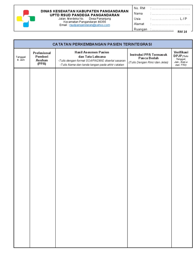 CATATAN PERKEMBANGAN PASIEN TERINTEGRASI (CPPT) A4 Baru | PDF
