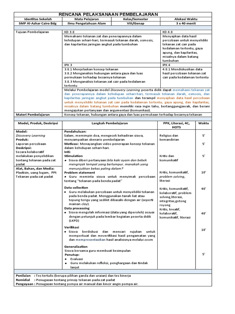 RPP KD 3.8 Tekanan Pada Zat Padat | PDF