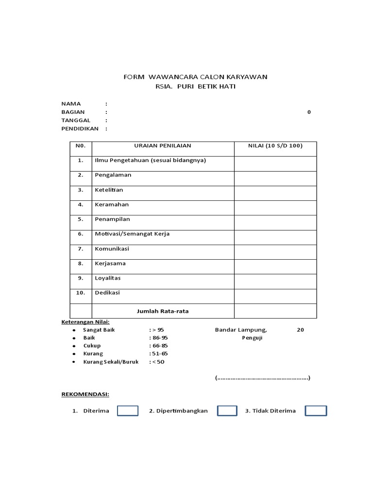 Form Wawancara Calon Karyawan | PDF