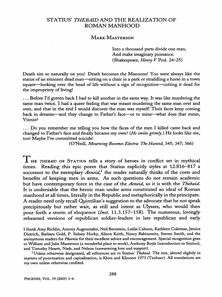Statius' Thebaid: Roman Manhood Explored | PDF | Aeneid | Virgil