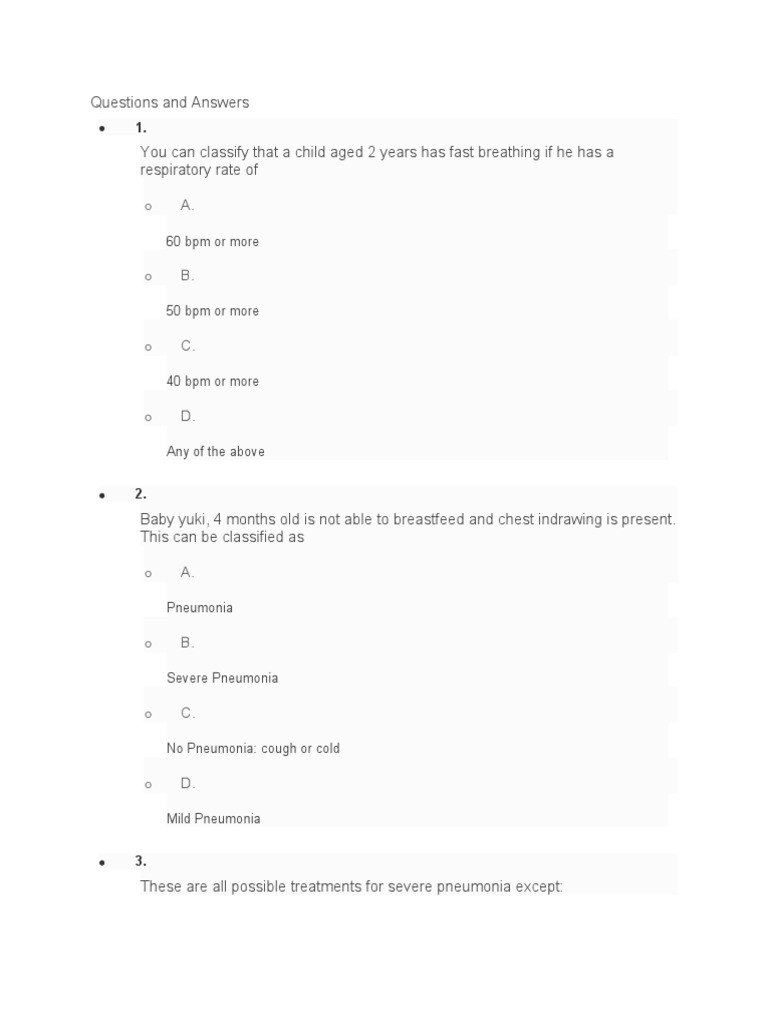 Questions and Answers IMCI | PDF | Pneumonia | Measles