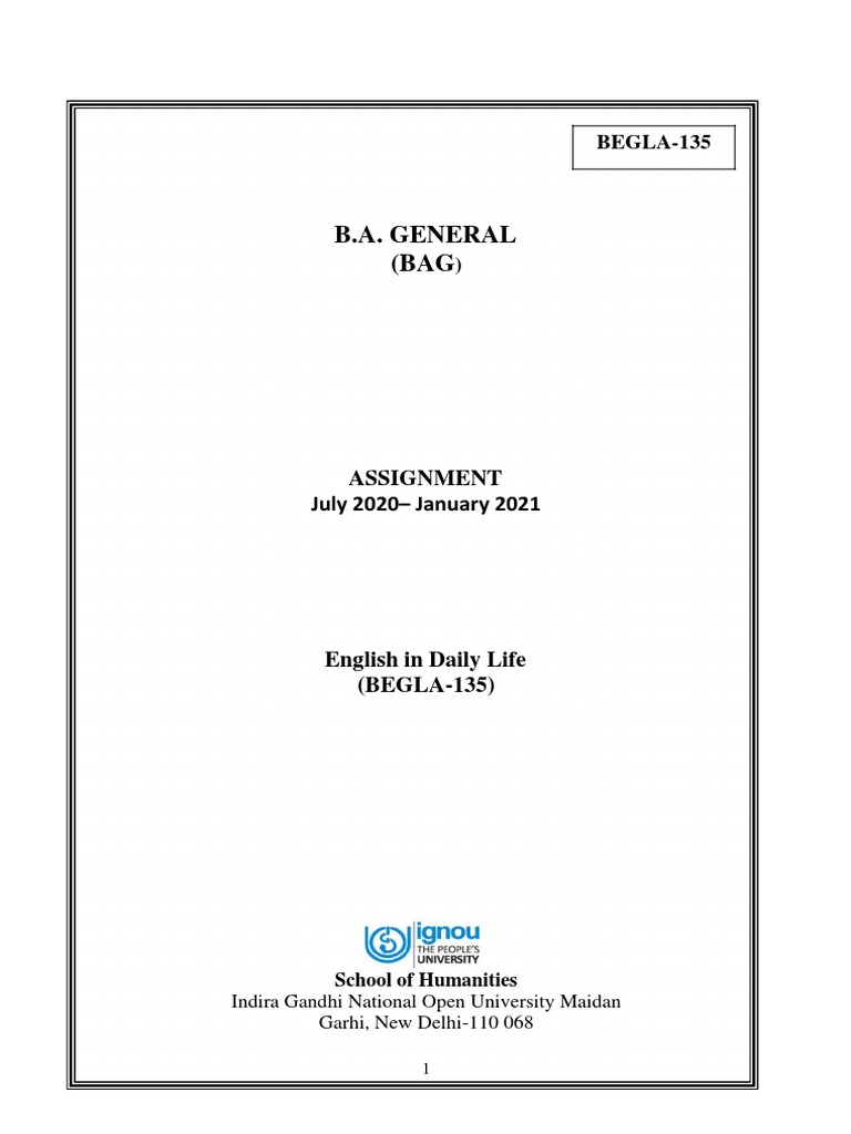 B.A. General (Bag: Assignment July 2020 - January 2021 | PDF | English ...