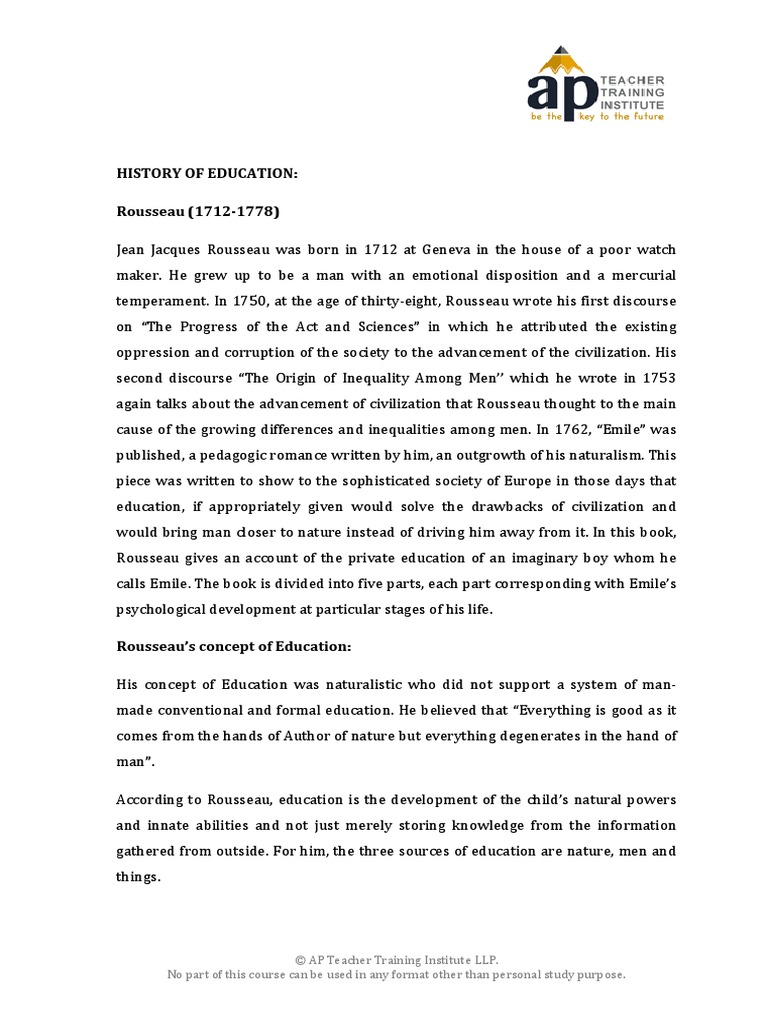 History of Education: Rousseau (1712-1778) | PDF | John Dewey | Jean ...