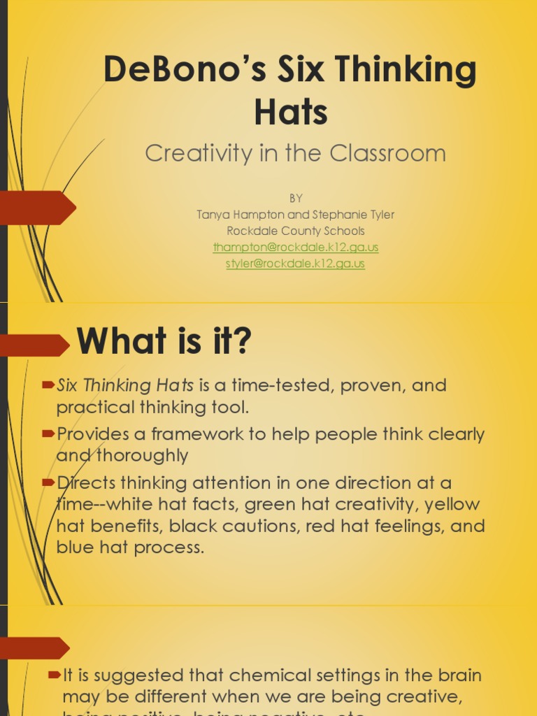 DeBono - S Six Thinking Hats | PDF | Intuition | Thought