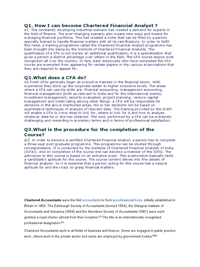 Q1. How I Can Become Chartered Financial Analyst ?: Chartered ...