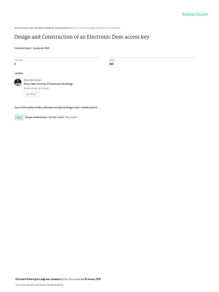 Design and Construction of An Electronic Door Access Key: September ...