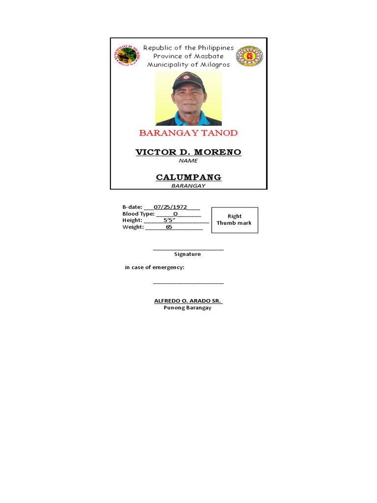 Id - Barangay Tanod - San Fernando | PDF | Philippines