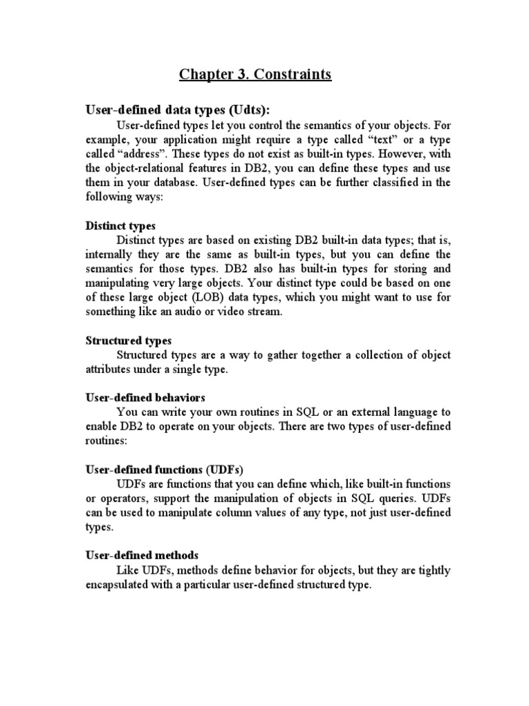 Chapter 3. Constraints: User-Defined Data Types (Udts) | PDF | Information Science | Databases