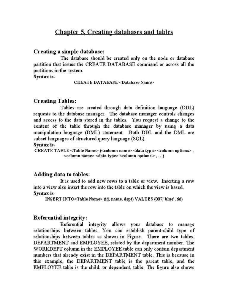 Chapter 5. Creating Databases and Tables: Creating A Simple Database | PDF | Relational Database ...